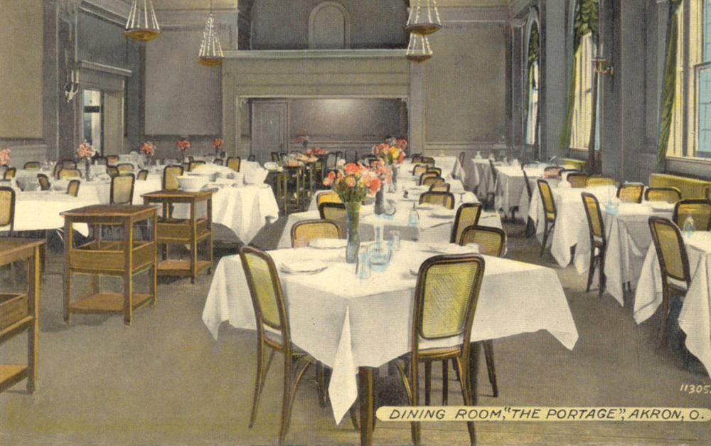Portage Hotel - Dining Room - Akron Postcards