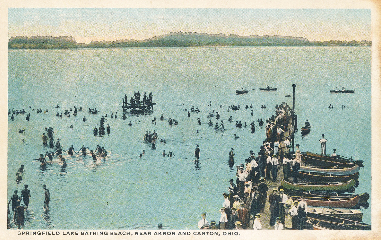 Springfield Lake - Bathing Beach - Akron Postcards