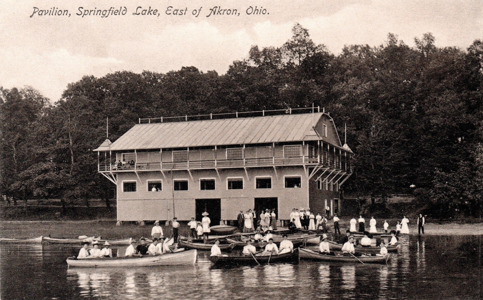 Pavilion - Springfield Lake - Akron Postcards